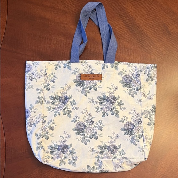 Laura Ashley | Bags | Laura Ashley Blue Floral Canvas Tote Bag | Poshmark